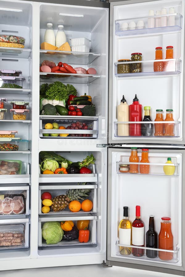Open Refrigerator Full of Fresh Products Stock Image - Image of ...