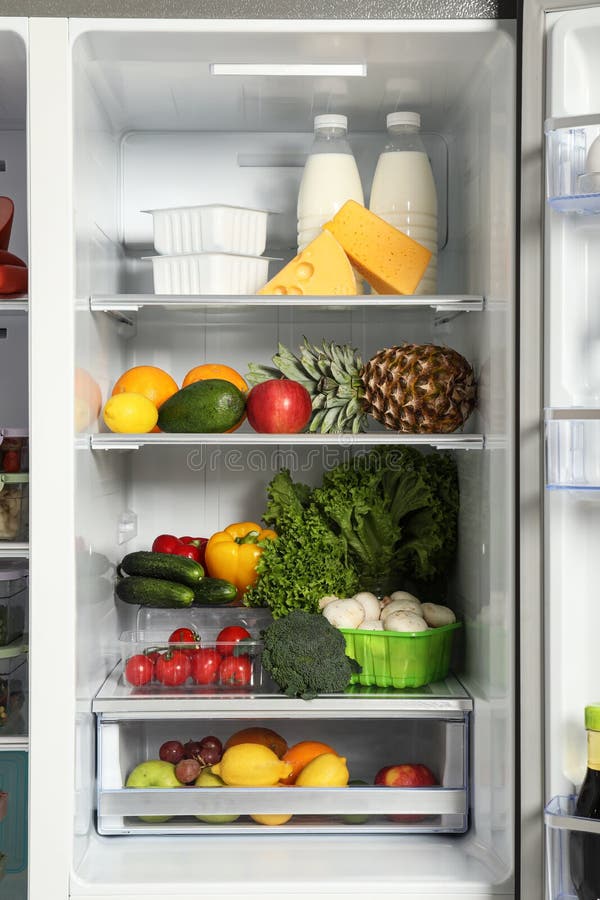 Open Refrigerator Full of Fresh Products Stock Photo - Image of fridge ...
