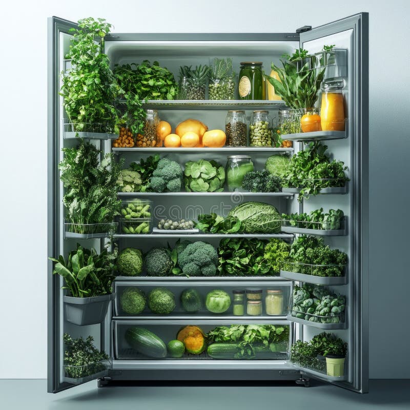 Open Refrigerator Full of Fresh Vegetables and Fruits Stock Photo ...