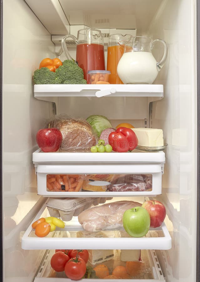 An Open Refrigerator with Healthy Fruits, Vegetables, Meat Stock Photo ...