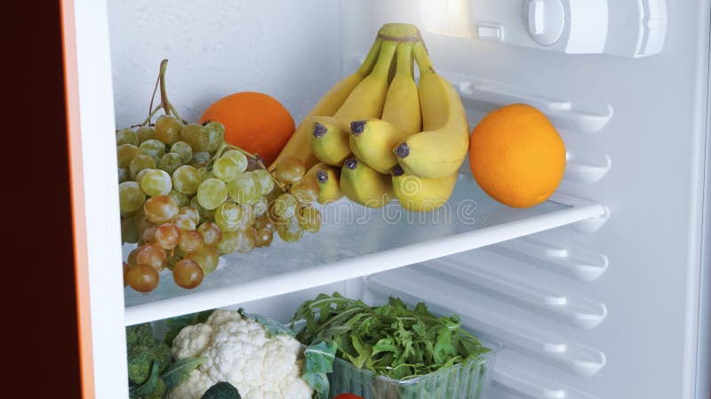 Open Refrigerator with Many Different Fresh Vegetables and Fruits Stock ...