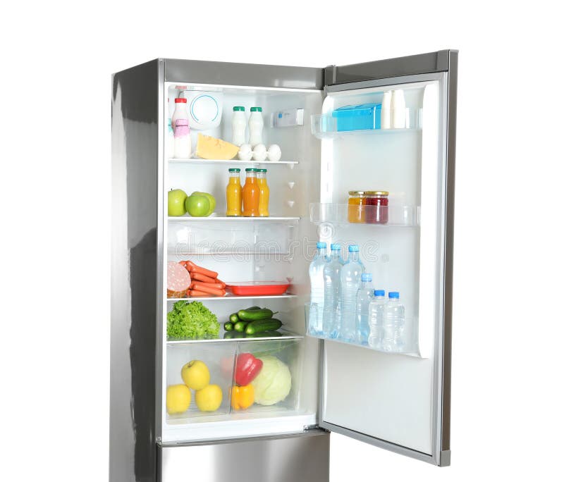Open Refrigerator with Many Different Products Stock Photo - Image of ...