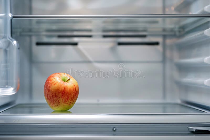 Open Refrigerator with only One Single Apple Inside Stock Illustration ...