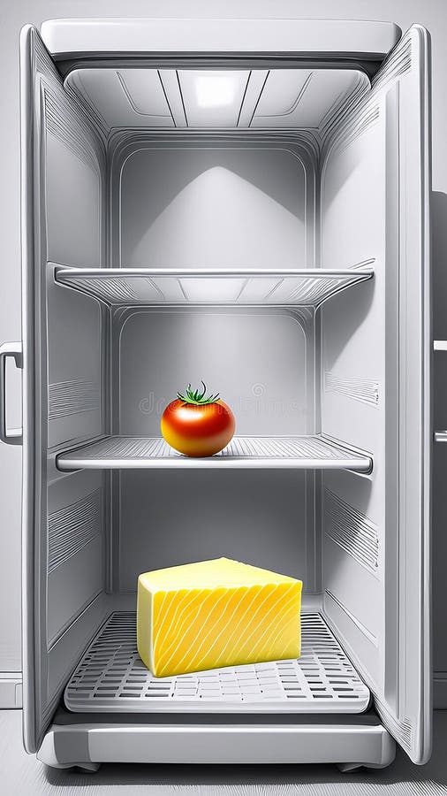 Refrigerator with Slice of Cheese and Tomato Stock Illustration ...