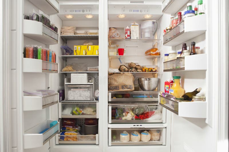 Cold Refrigerator Full of Fresh Food and Groceries Stock Image - Image ...