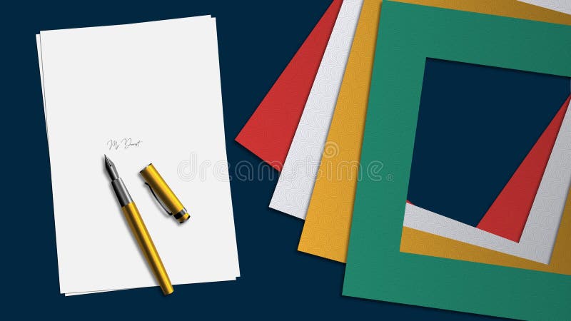 An Open Retro Pen Layed on the Paper with a Stack of Frames beside it ...