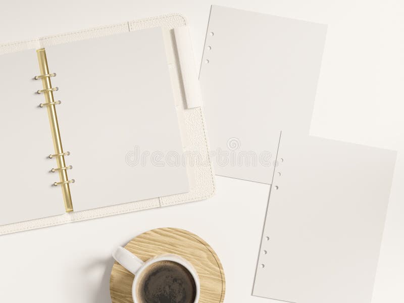 Open Ring Bound A5 Leather Notebook Mock-up and Loose Sheets To ...