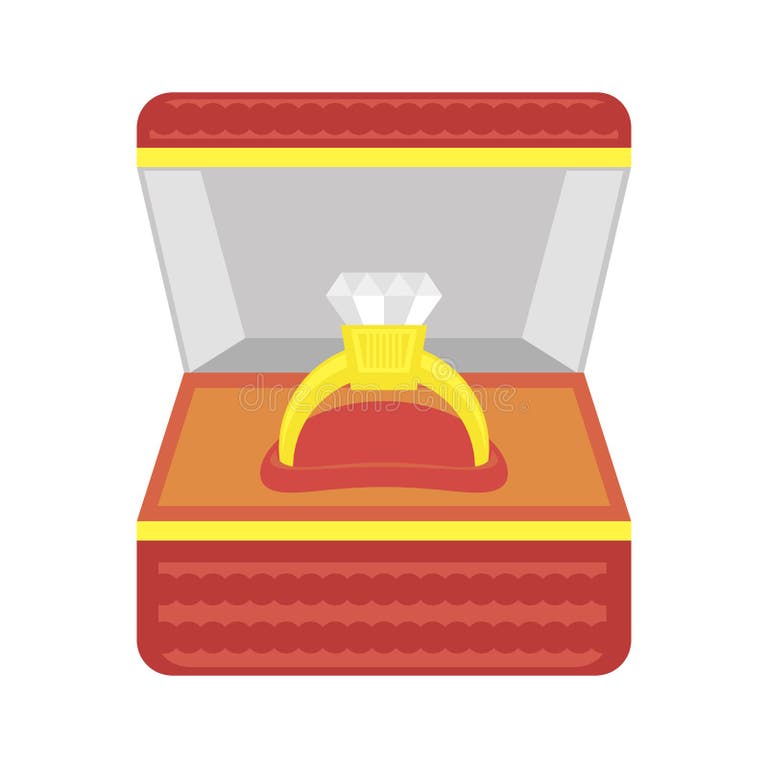 Open Ring Box with Gold Ring and Diamond Isolated on White Background ...