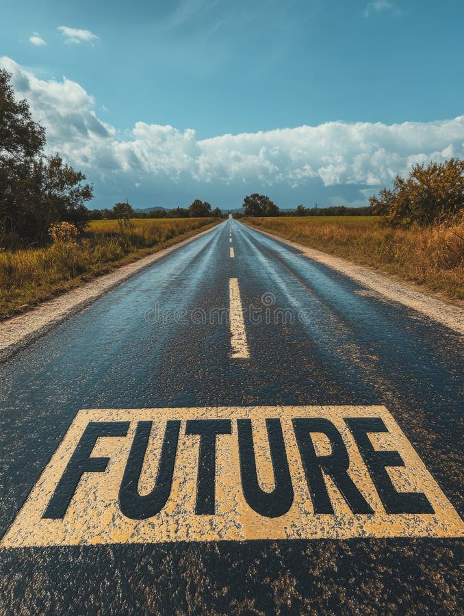 Open Road with FUTURE Text Leading into the Horizon. Stock Image ...
