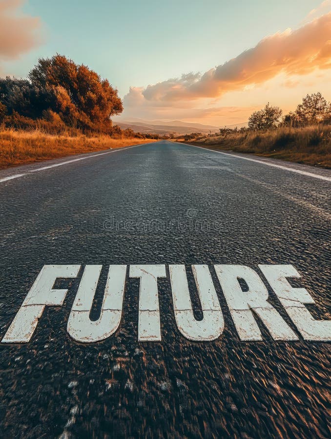 Open Road with Future Text at Sunset. Stock Image - Image of open ...