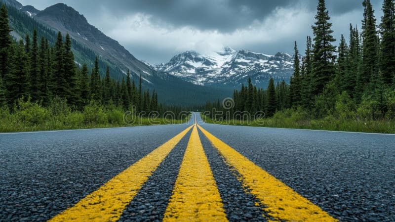 Open Road through Majestic Mountains Stock Illustration - Illustration ...