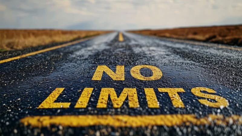 Open Road with No Limits Text Painted on Asphalt. Stock Photo - Image ...