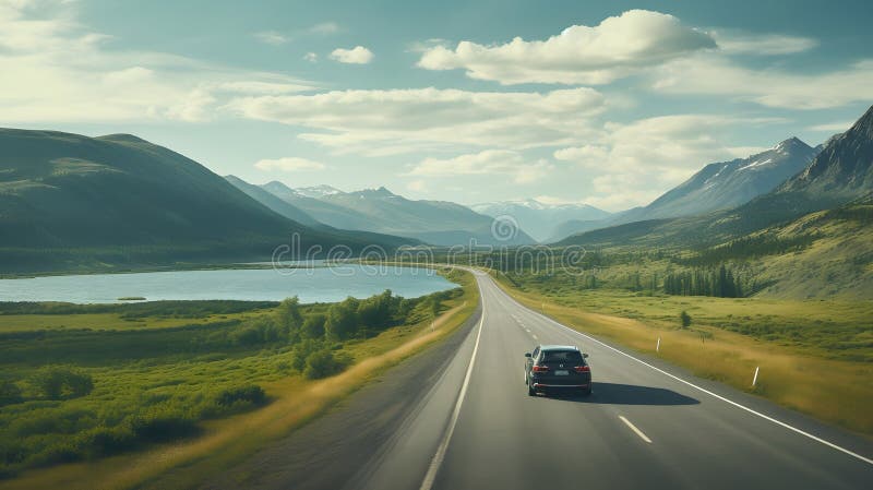 An Open Road Stretching through Scenic Landscapes Stock Illustration ...