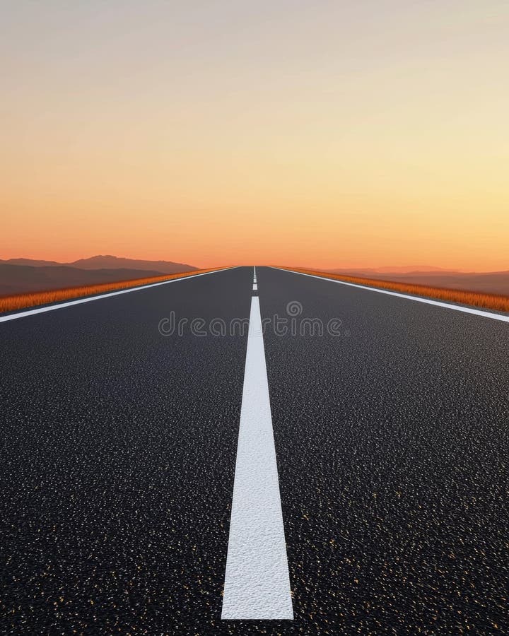 Open Road at Sunset with Dramatic Sky Stock Illustration - Illustration ...