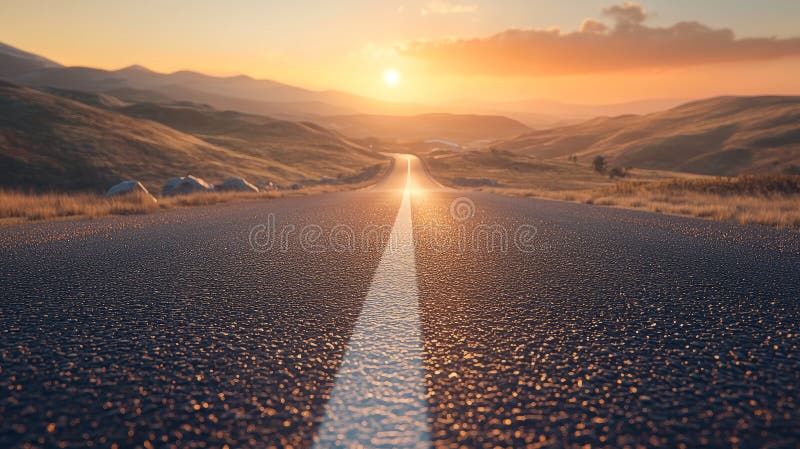 Open Road at Sunset with Mountains and Clear Sky. Stock Image - Image ...