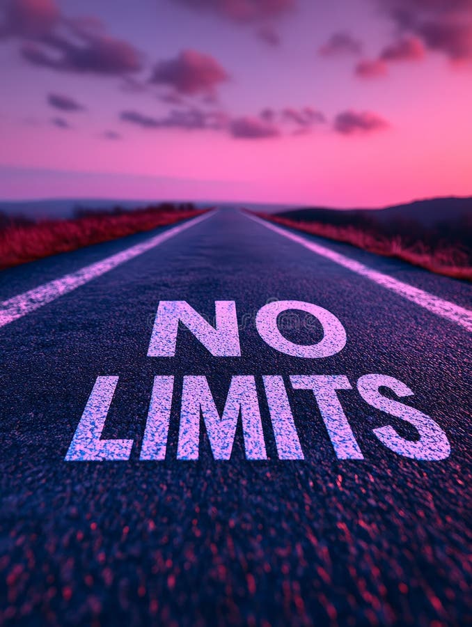 Open Road at Sunset with No Limits Text and Vivid Colors. Stock Photo ...