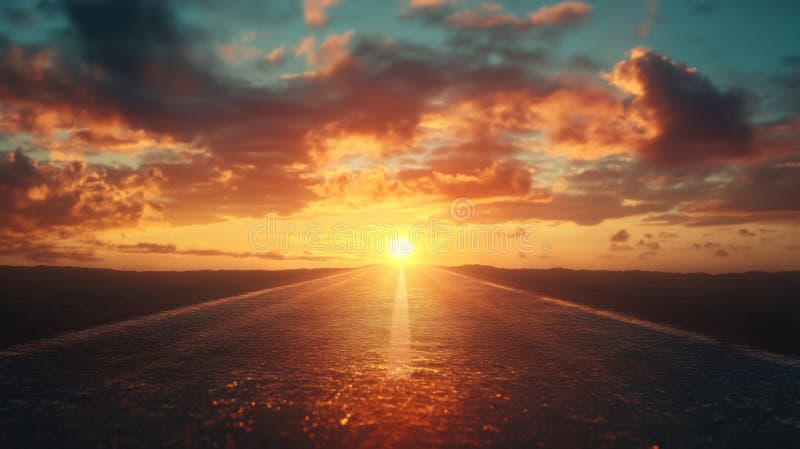 Open Road Sunset Scenic Highway Journey Stock Illustration ...