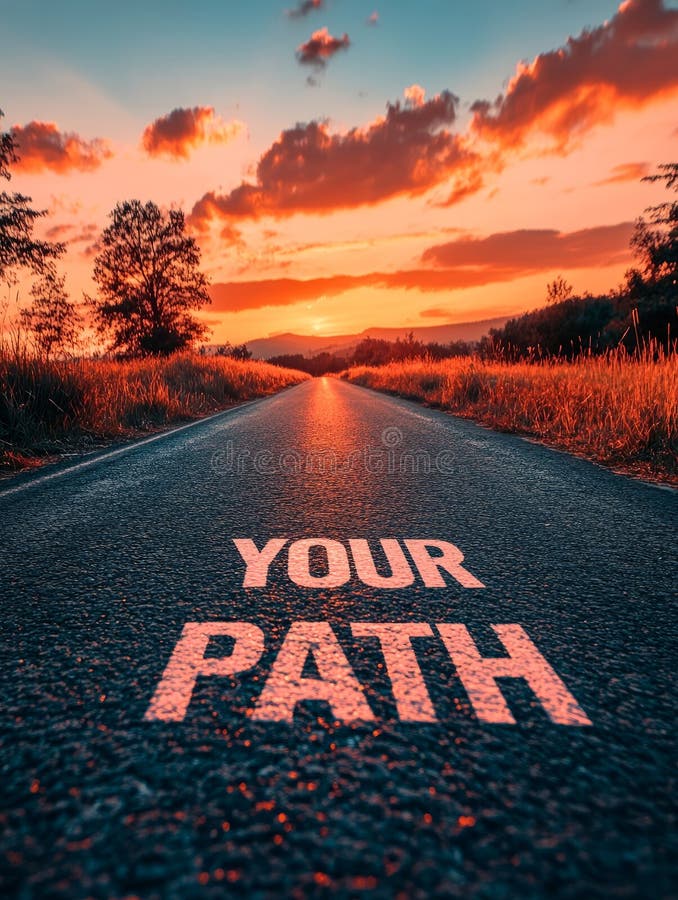 Open Road at Sunset with Your Path Text Stock Image - Image of ...