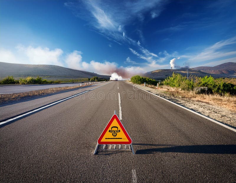 An Open Road with a Warning Sign about Carbon Monoxide Pollution in the ...