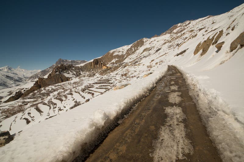 Open Road in Winter in Himalayas of India Stock Photo - Image of gompa ...