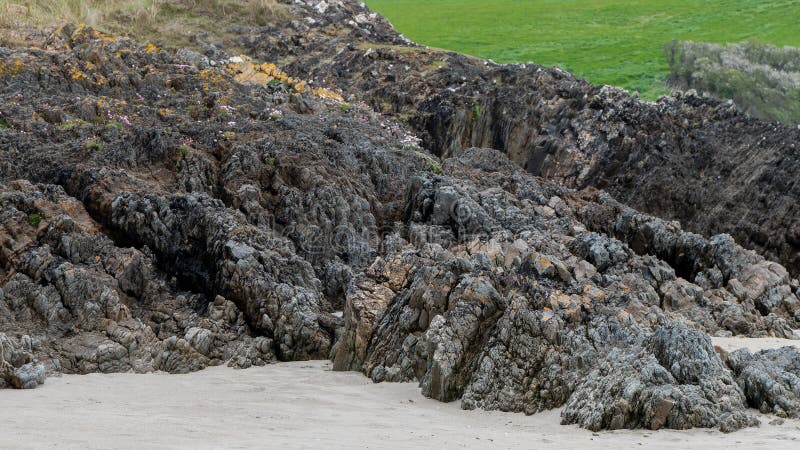 Open Rocks on Sandy Soil. Green Grass Stock Image - Image of land ...