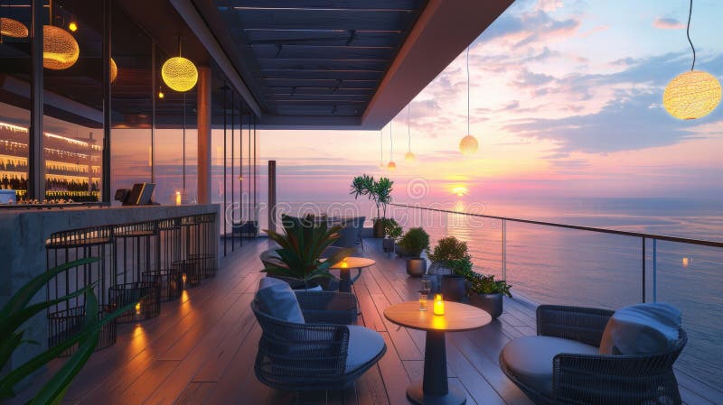 Open Rooftop Cafe with Modern Minimalistic Design and Cozy Atmosphere ...