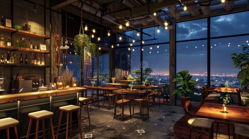 Open Rooftop Cafe with Modern Minimalistic Design and Cozy Atmosphere ...