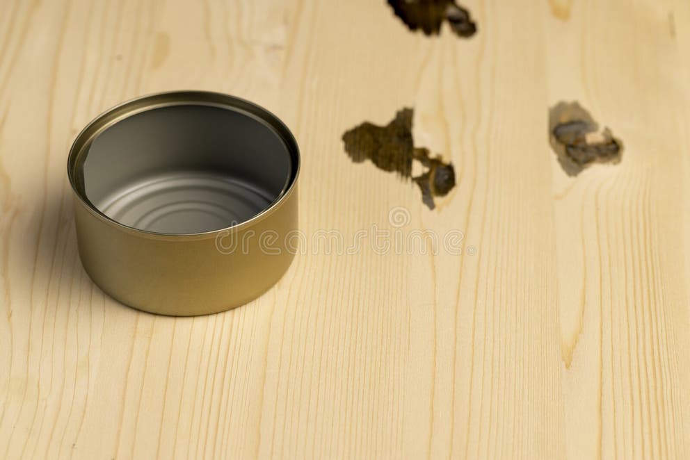 An Open Round Can for Canning on a Wooden Table Stock Photo - Image of ...