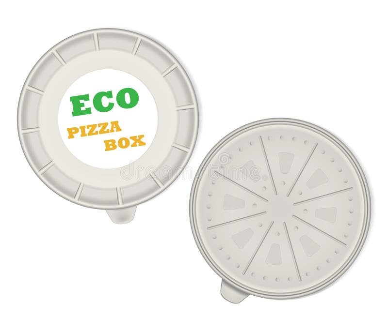 Open Round Eco Pizza Box with Label Sticker Isolated on White ...