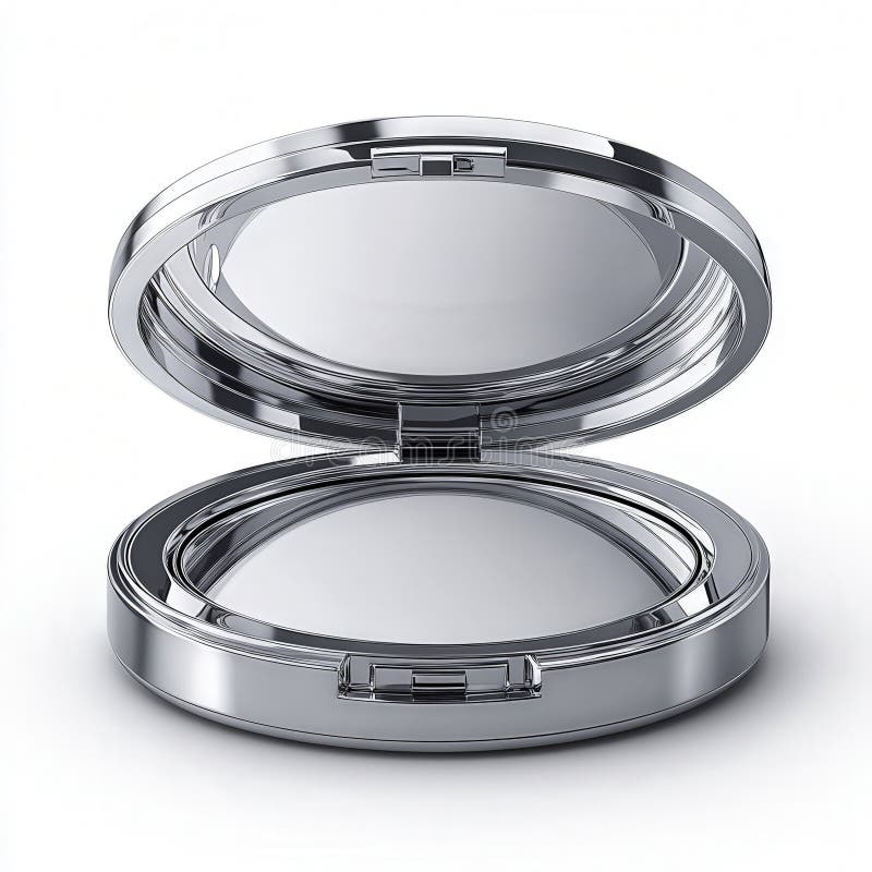 Open, Round, Silver-toned Compact Mirror with a Reflective Interior ...