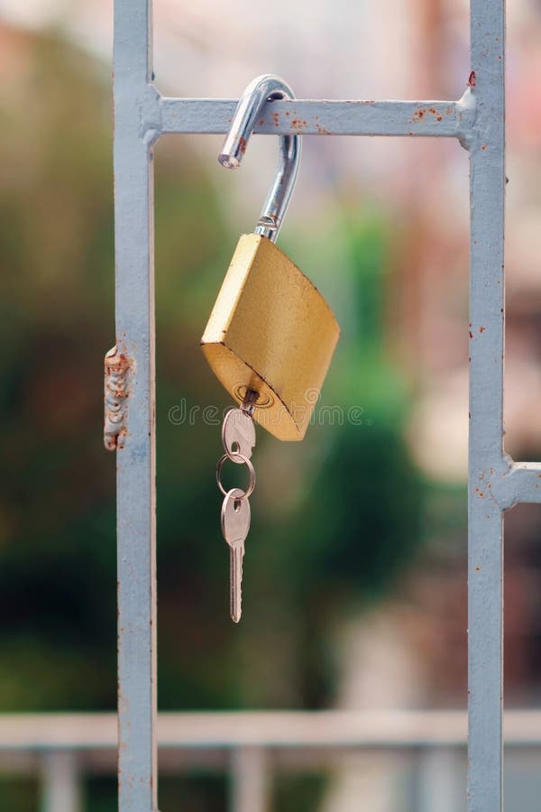 Open Lock with Keys Hanged on the Gate Stock Photo - Image of gate ...