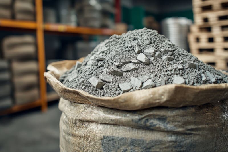 Open Sack Overflowing with Dry Cement Mix, Stored in an Industrial ...