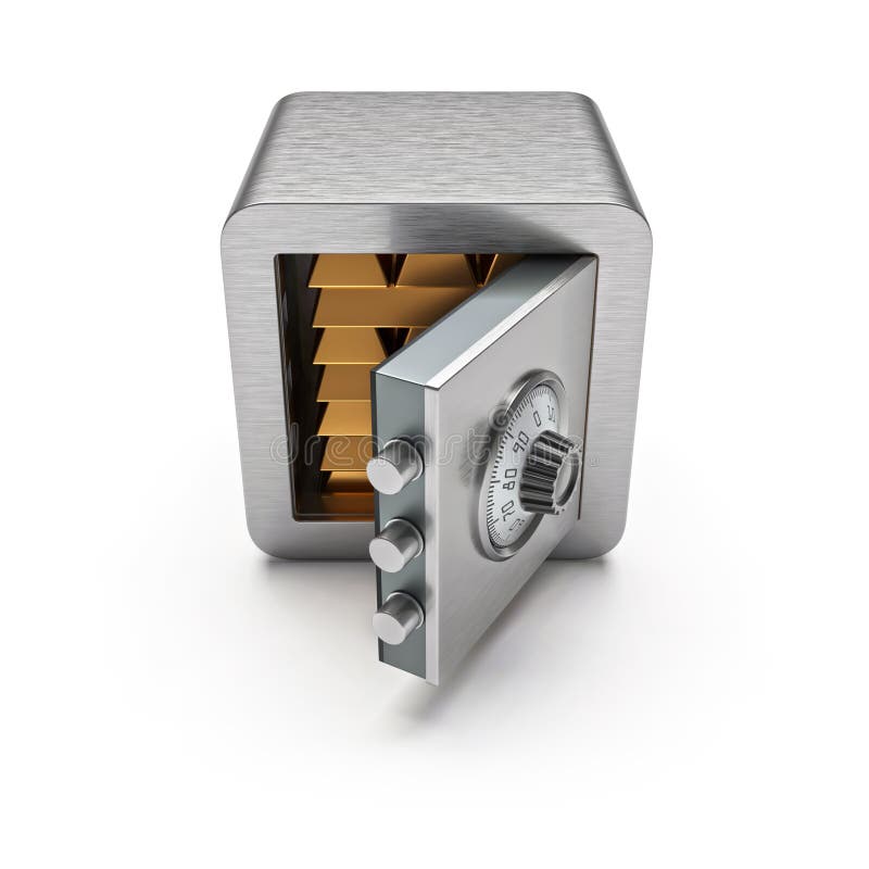 Open Safe Box with Gold Bars Inside Stock Illustration - Illustration ...