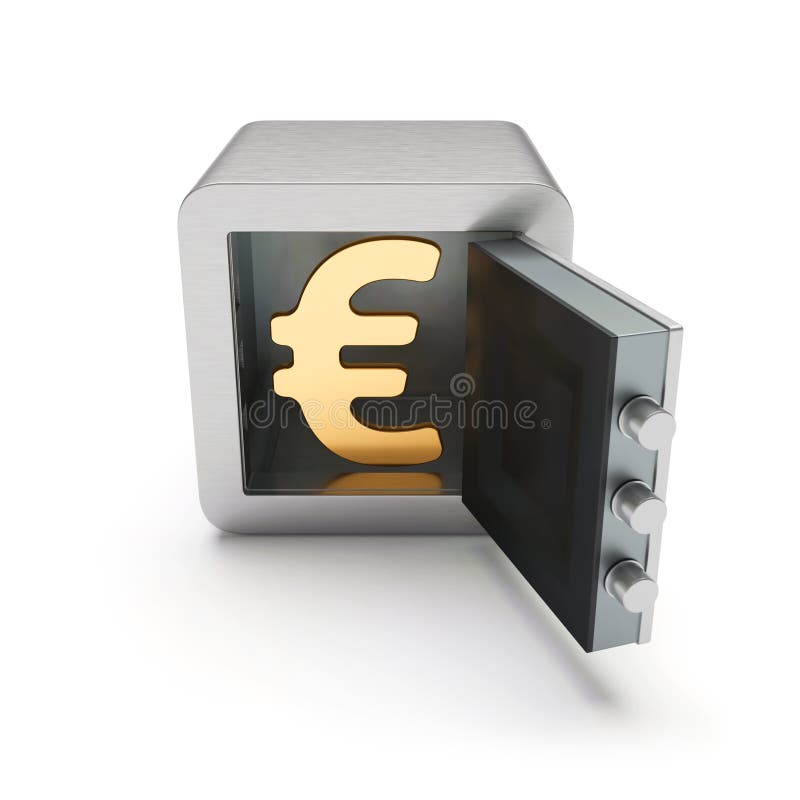 Open Safe Box with Golden Euro Sign Inside Stock Illustration ...