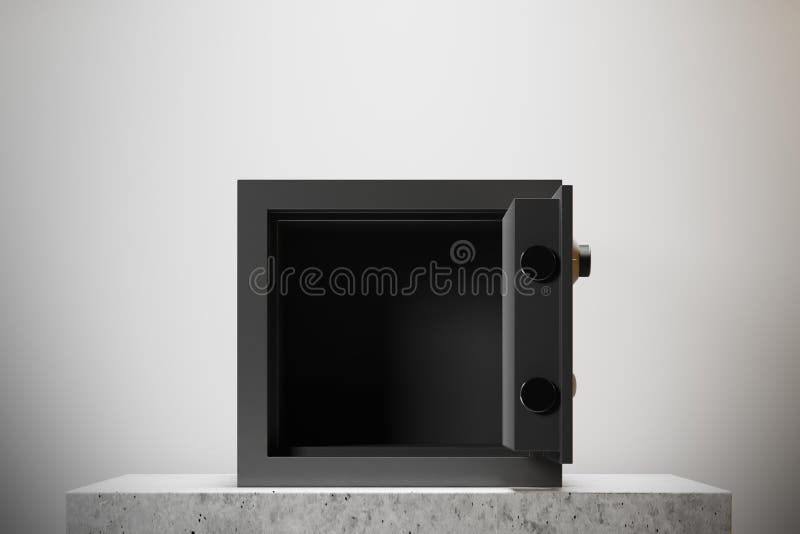 Open safe box, white wall stock illustration. Illustration of equipment ...