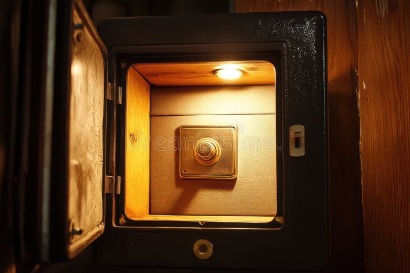 Open Safe in Wooden Cabinet Stock Photo - Image of finance, security ...