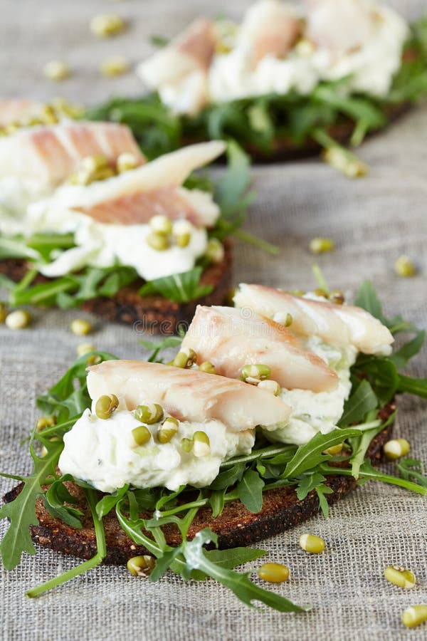 Open Sandwiches with Cottage Cheese and Fish Stock Image - Image of ...