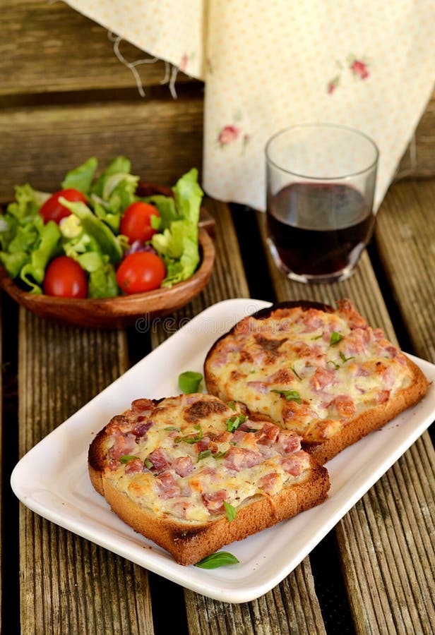 Open Sandwiches for Lunch with Red Wine Stock Image - Image of bread ...