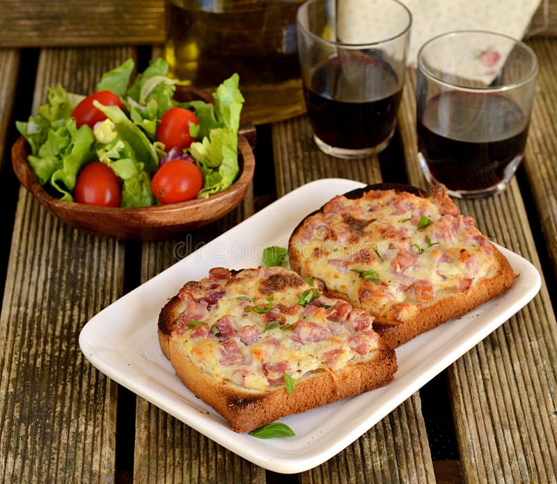Open Sandwiches for Lunch with Red Wine Stock Photo - Image of cake ...