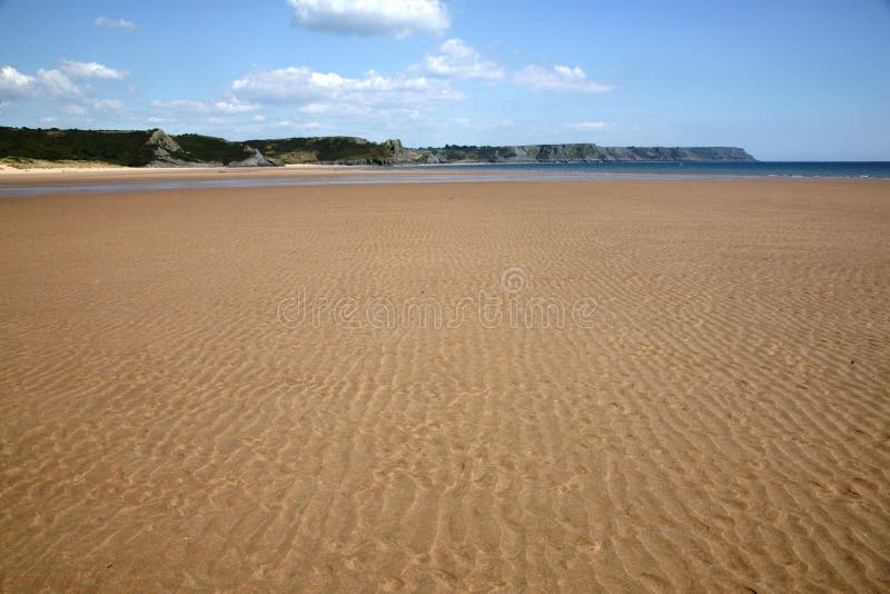 Open Sandy Beach, Oxwich Bay, Wales Stock Photo - Image of tourist ...