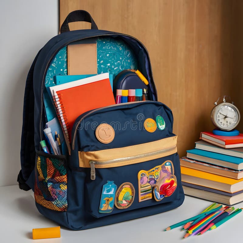 An Open School Backpack, Inside Which You Can See Textbooks, Notebooks ...