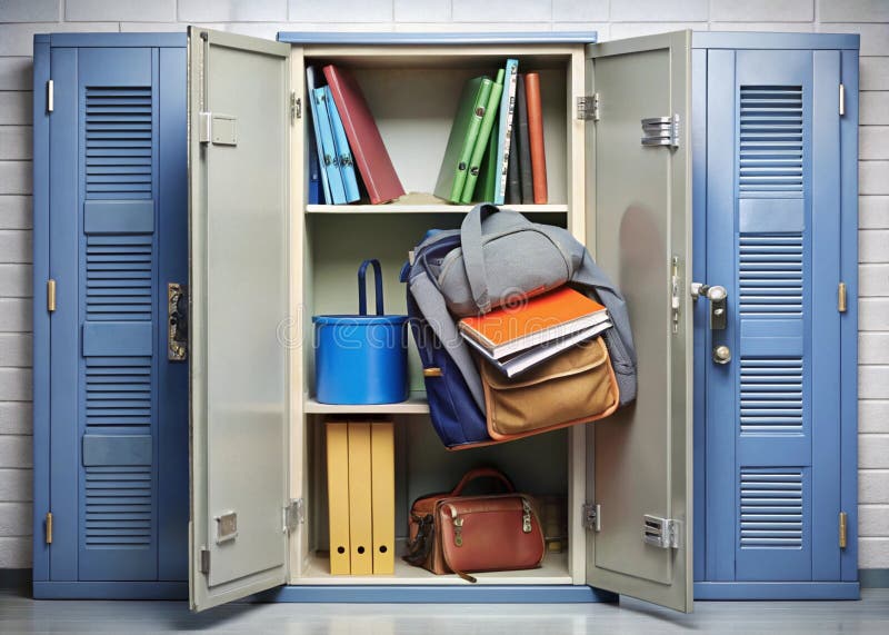 An Open School Locker with Textbooks, a Backpack, and Notebooks ...