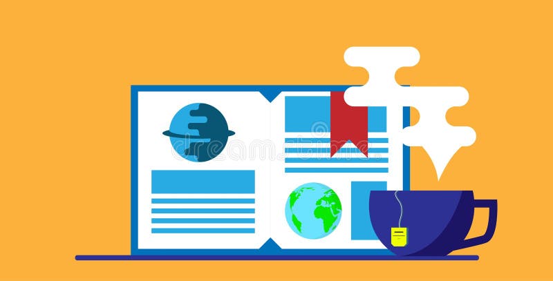 Open Science Book with Coffee Cup Flat Style Stock Illustration ...