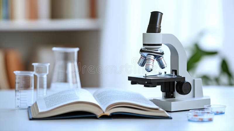 Open Science Book and Microscope on a Clean Academic Workspace ...
