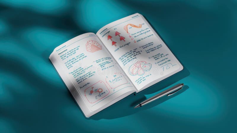Open Science Notebook with Diagrams and Notes on Teal Background ...
