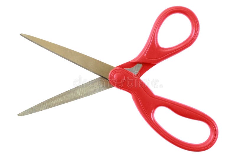 Open Scissors with Red Handle Isolated on White Stock Image - Image of ...