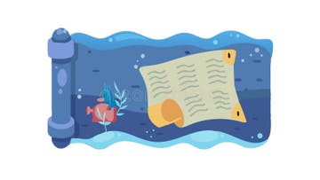 Open Scroll Map with Water and Fish. Ancient Knowledge, Exploration ...