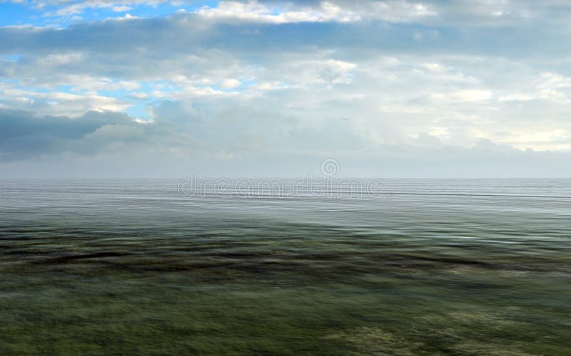 Open Sea with Cloudy Sky and Misty Horizon Stock Illustration ...