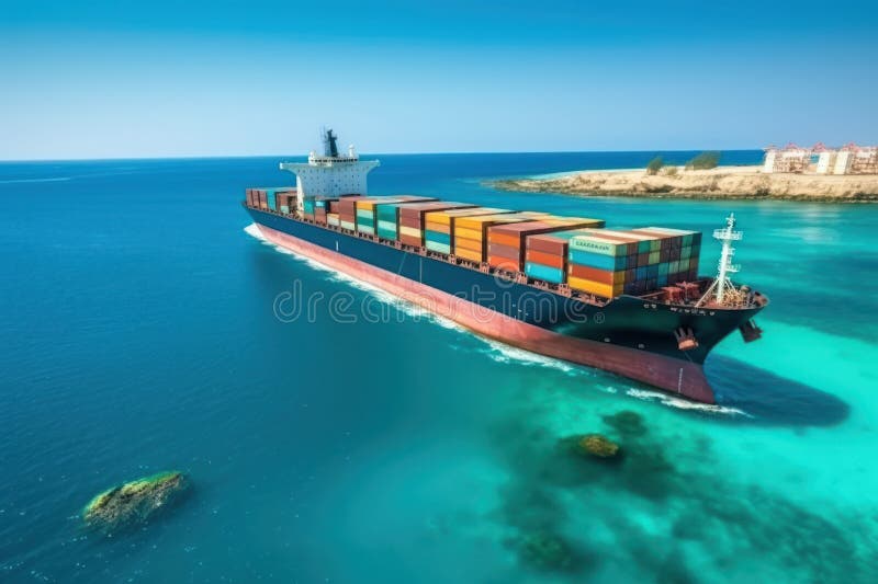 Open Sea, Container Ship Elegantly Carrying Containers, Logistic and ...