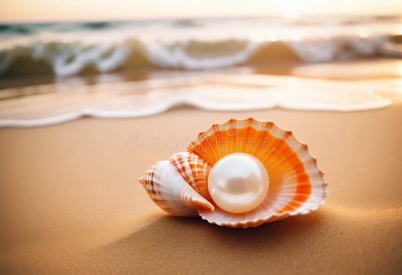 An Open Sea Shell with a Pearl Inside Stock Illustration - Illustration ...